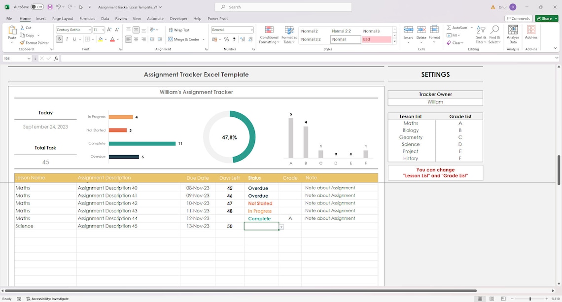 Assignment Tracker Excel Template, Assignment Task Tracker, Homework ...