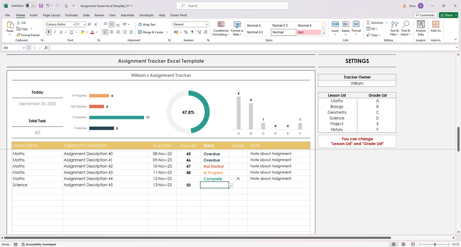 Assignment Tracker Excel Template: Homework Planner (digital Download ...
