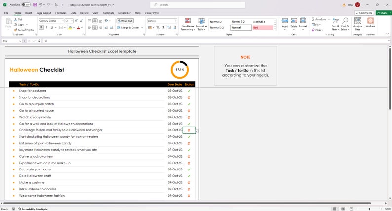 Halloween Checklist Excel Template, Halloween To-do List Excel Template ...