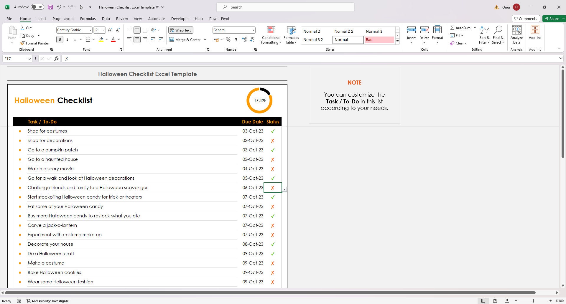 Halloween Checklist Excel Template, Halloween To-do List Excel Template ...