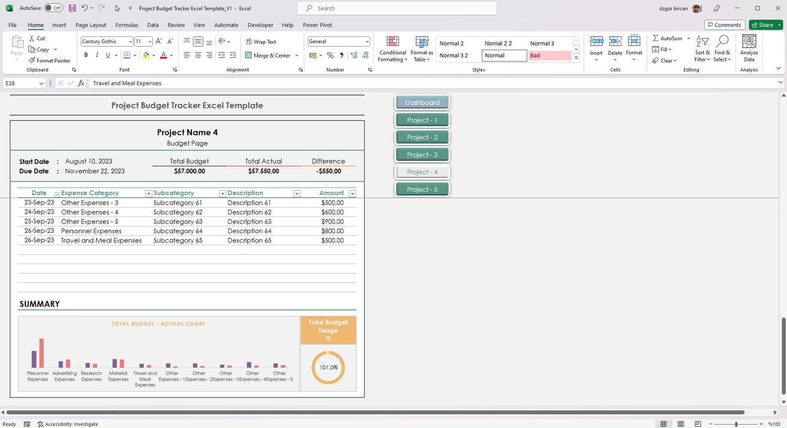 Project Budget Tracker Excel Template: Expense Management (digital ...