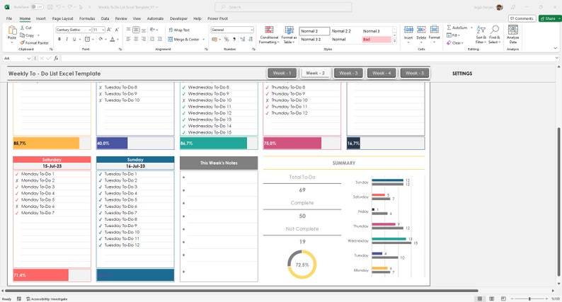 Weekly To-do List Excel Template: Editable Task Planner - Etsy