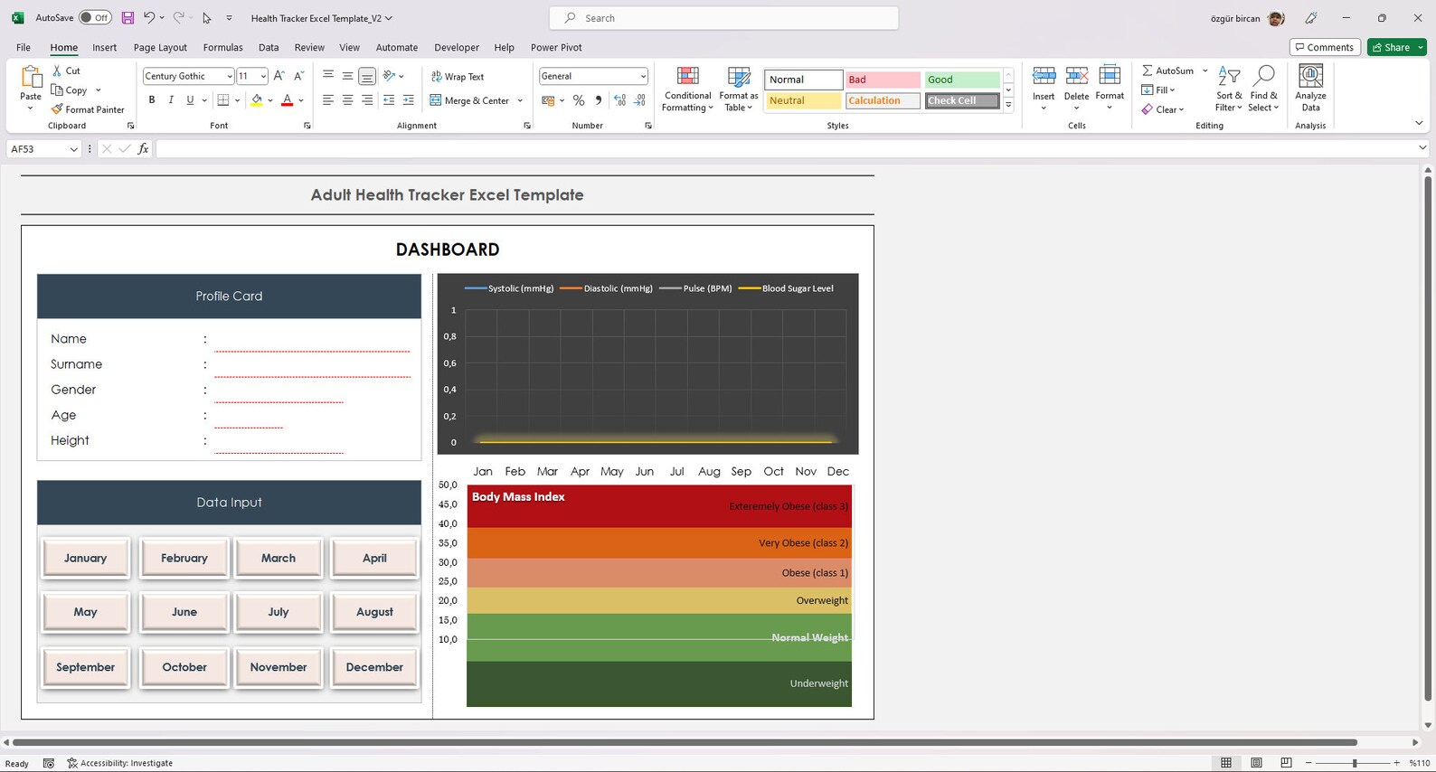 Health Tracker Excel Template, Monthly Health Tracker Excel Template ...