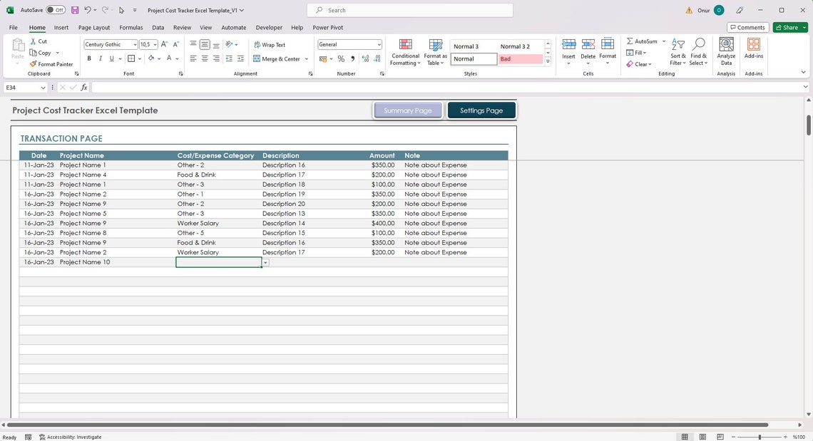 Project Cost Tracker Excel Template: Expense & Budget Management - Etsy