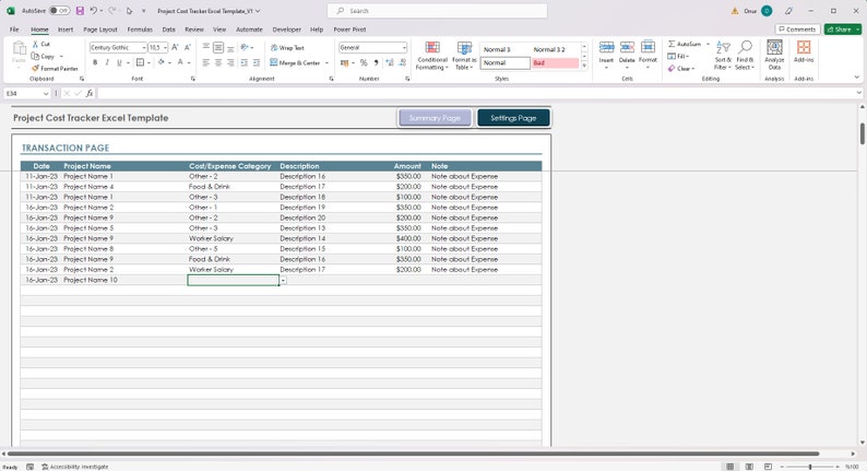 Project Cost Tracker Excel Template: Expense & Budget Management - Etsy