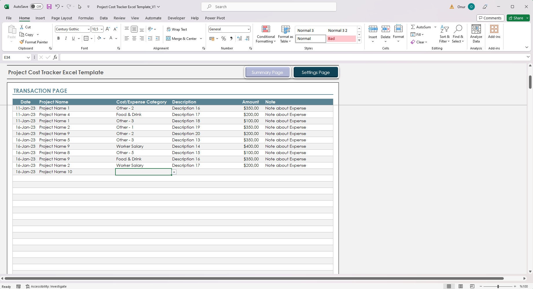 Project Cost Tracker Excel Template: Expense & Budget Management - Etsy