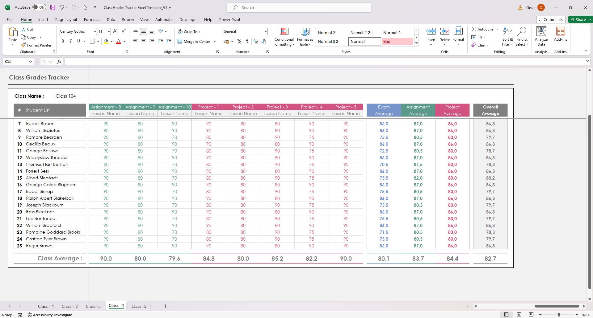 Class Grades Tracker Excel Template: Student Performance Planner - Etsy