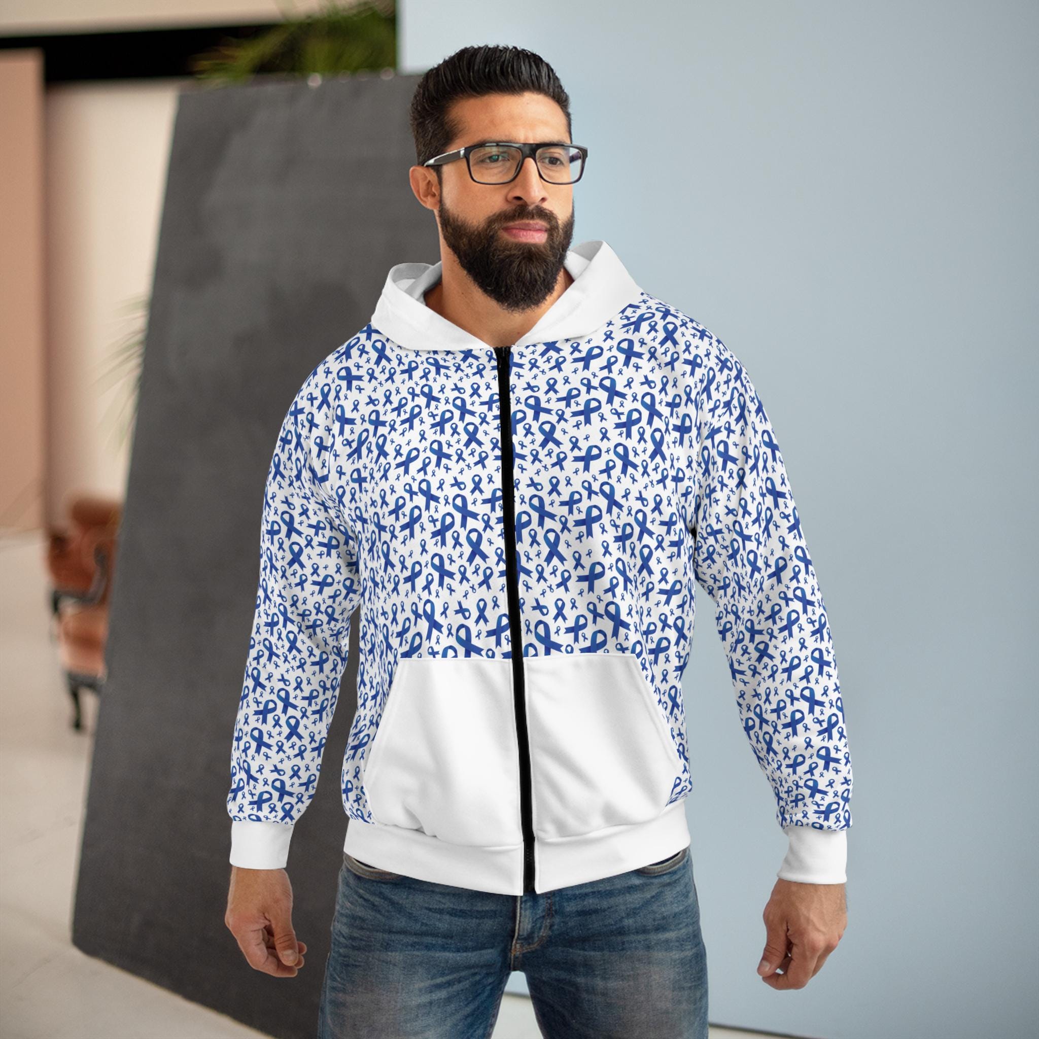Colorectal Cancer Zip Hoodie | Blue Ribbon Awareness Hoodie | Fight ...