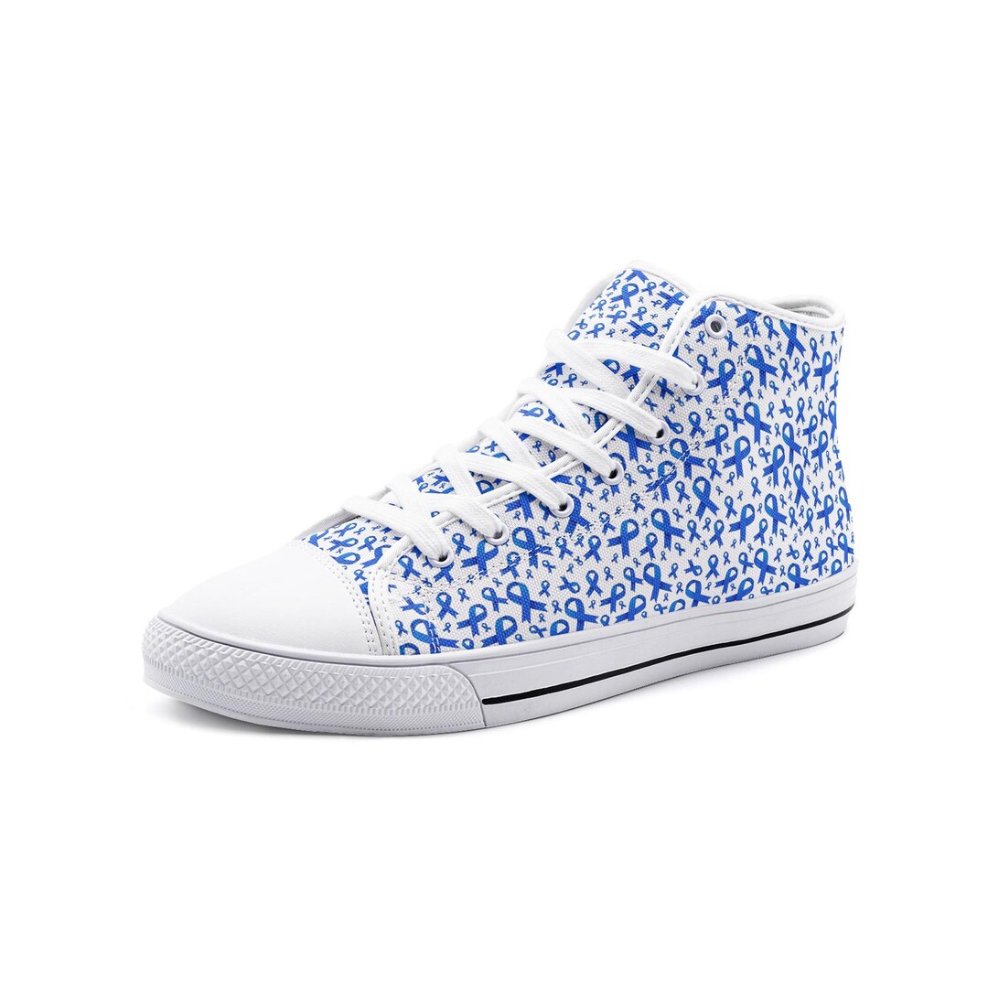 Colorectal Cancer Awareness Shoes | Blue Ribbon High Tops | Fight ...