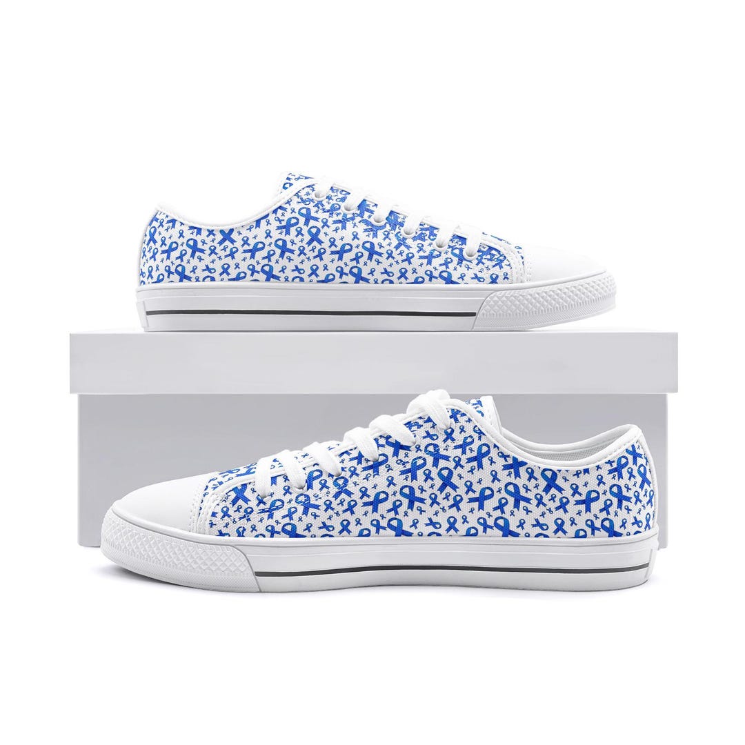 Colorectal Cancer Awareness Shoes | Blue Ribbon Canvas Sneakers | Fight ...
