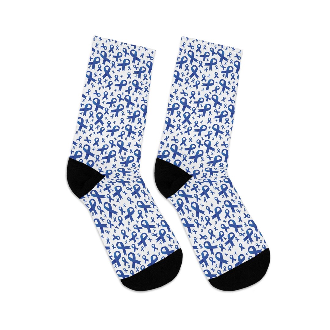 Colorectal Cancer Awareness Socks | Blue Ribbon Crew Socks | Fight ...