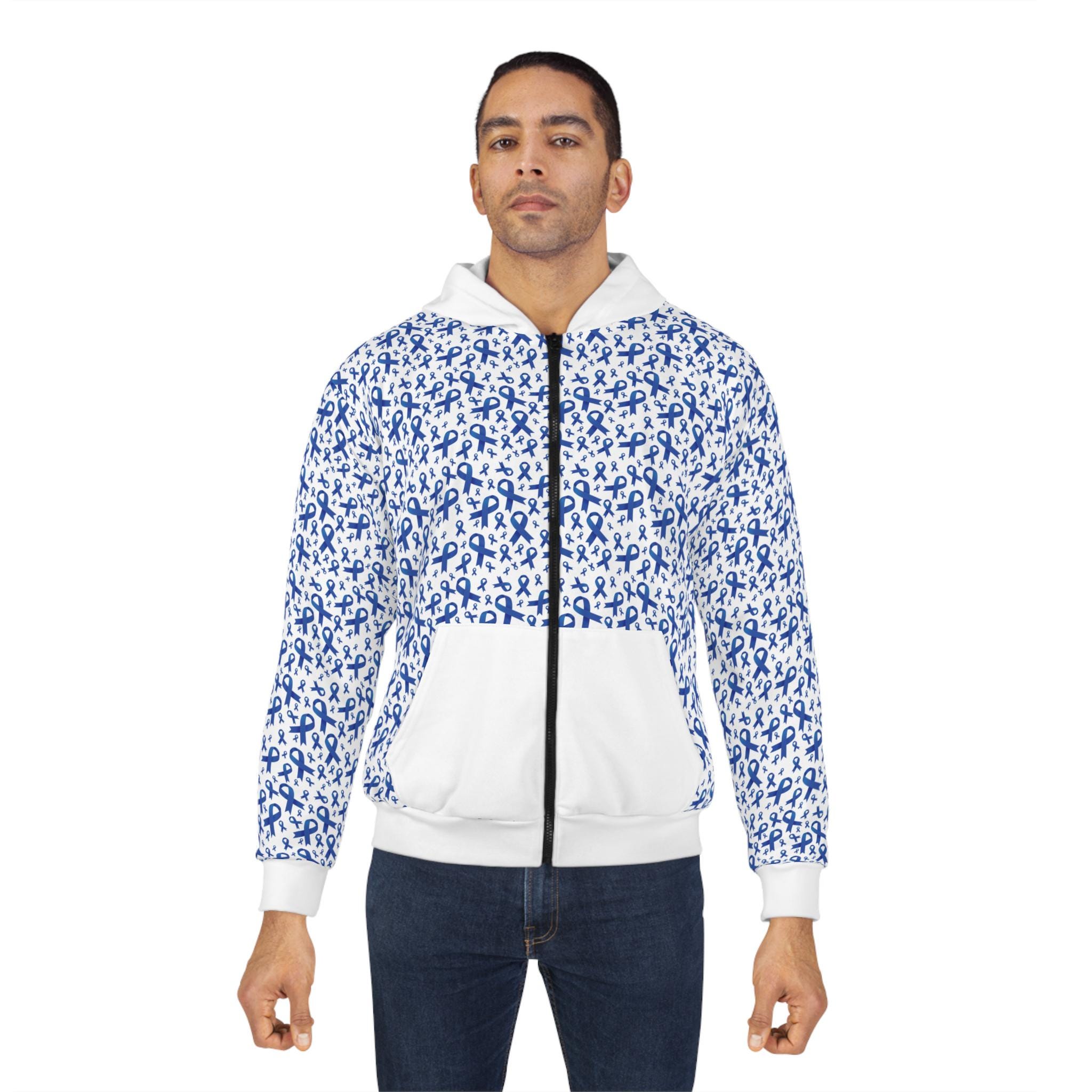 Colorectal Cancer Zip Hoodie | Blue Ribbon Awareness Hoodie | Fight ...