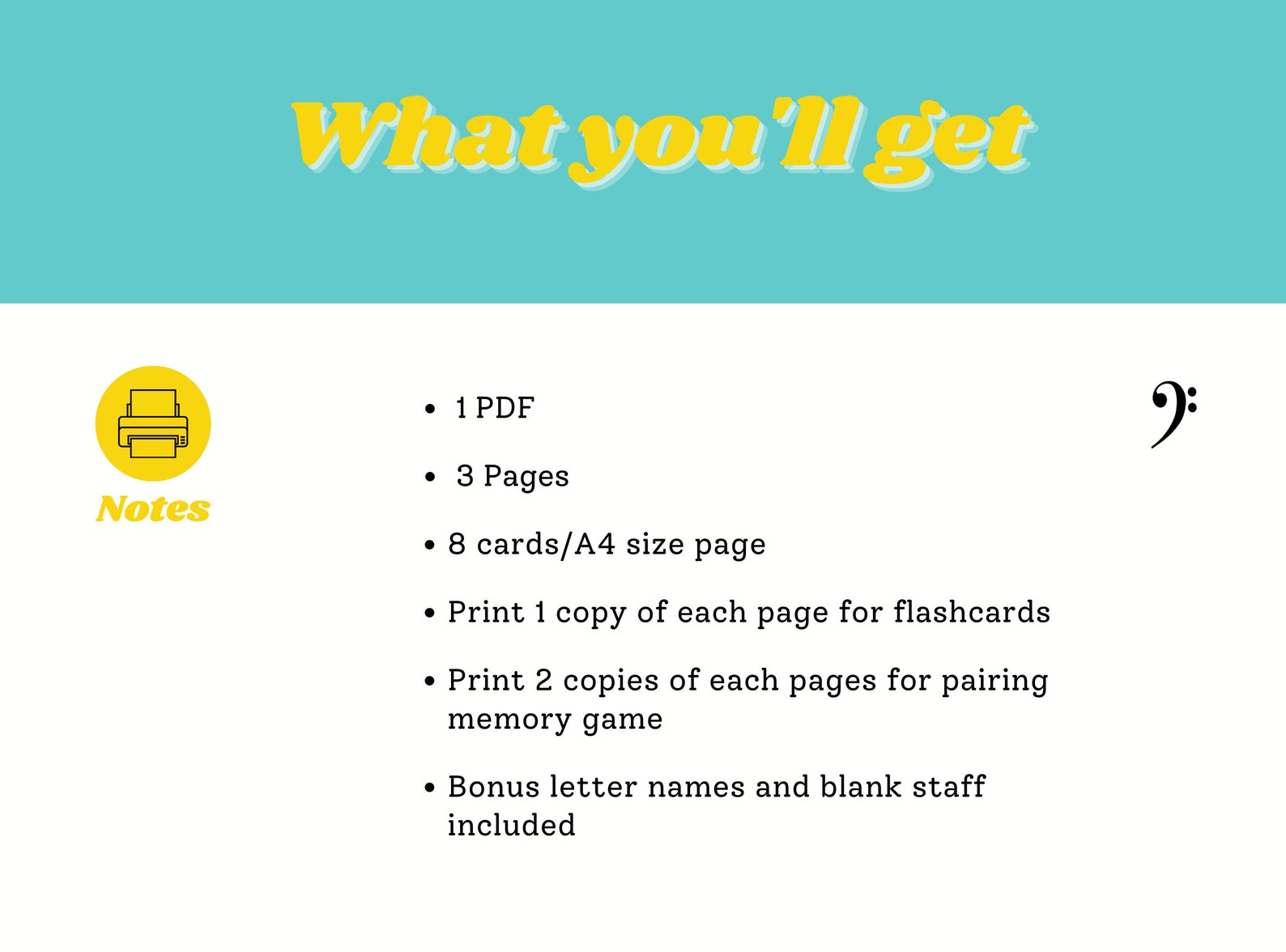 Bass Clef Music Notes Flashcards | Learning Tool (digital Download) - Etsy