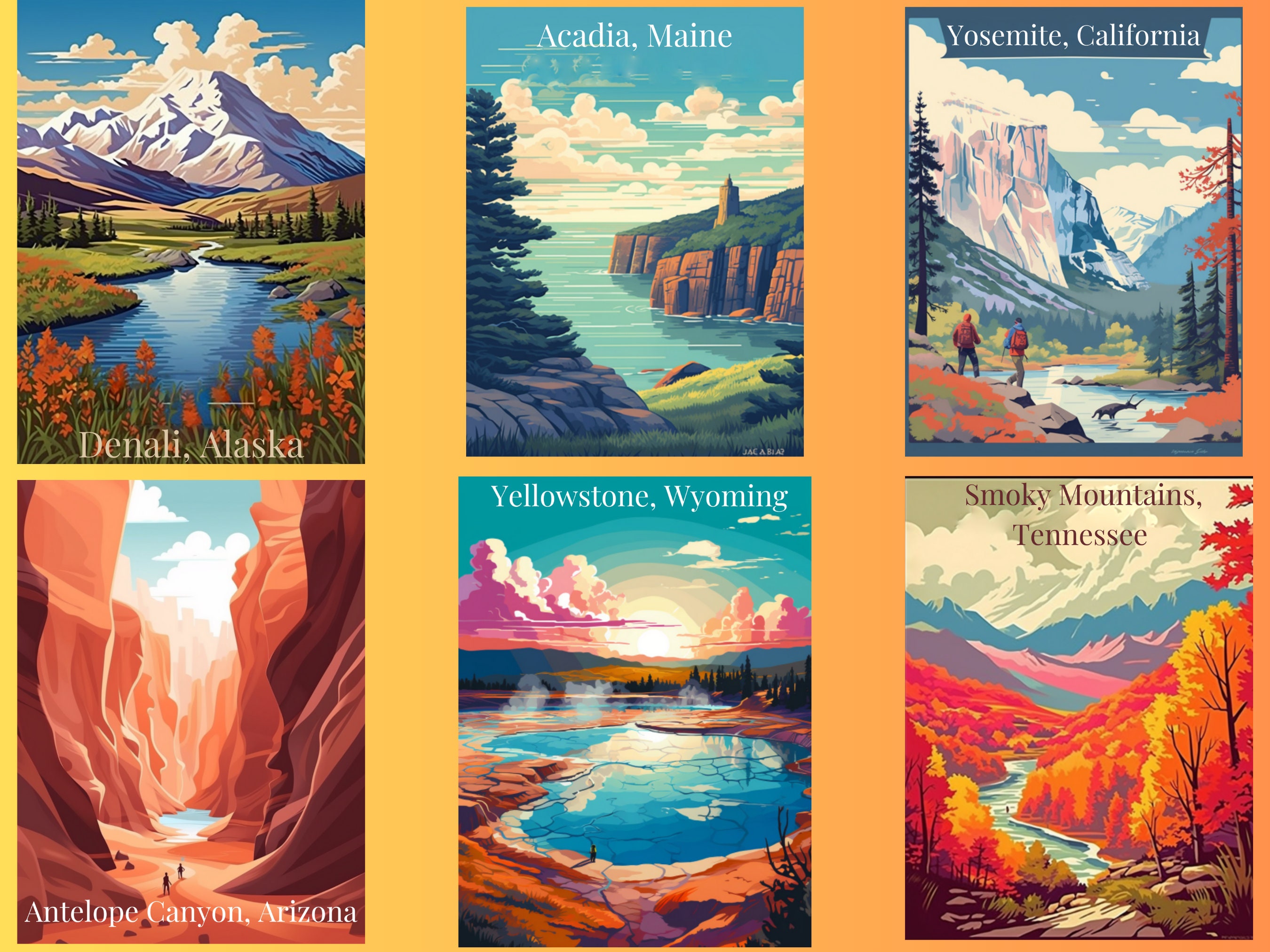 70 Travel Posters US National Parks Digital Print Retro Travel Poster ...