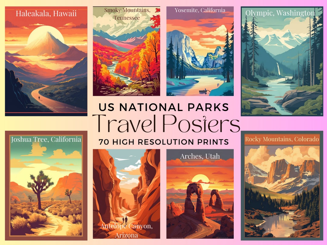 70 Travel Posters US National Parks Digital Print Retro Travel Poster ...