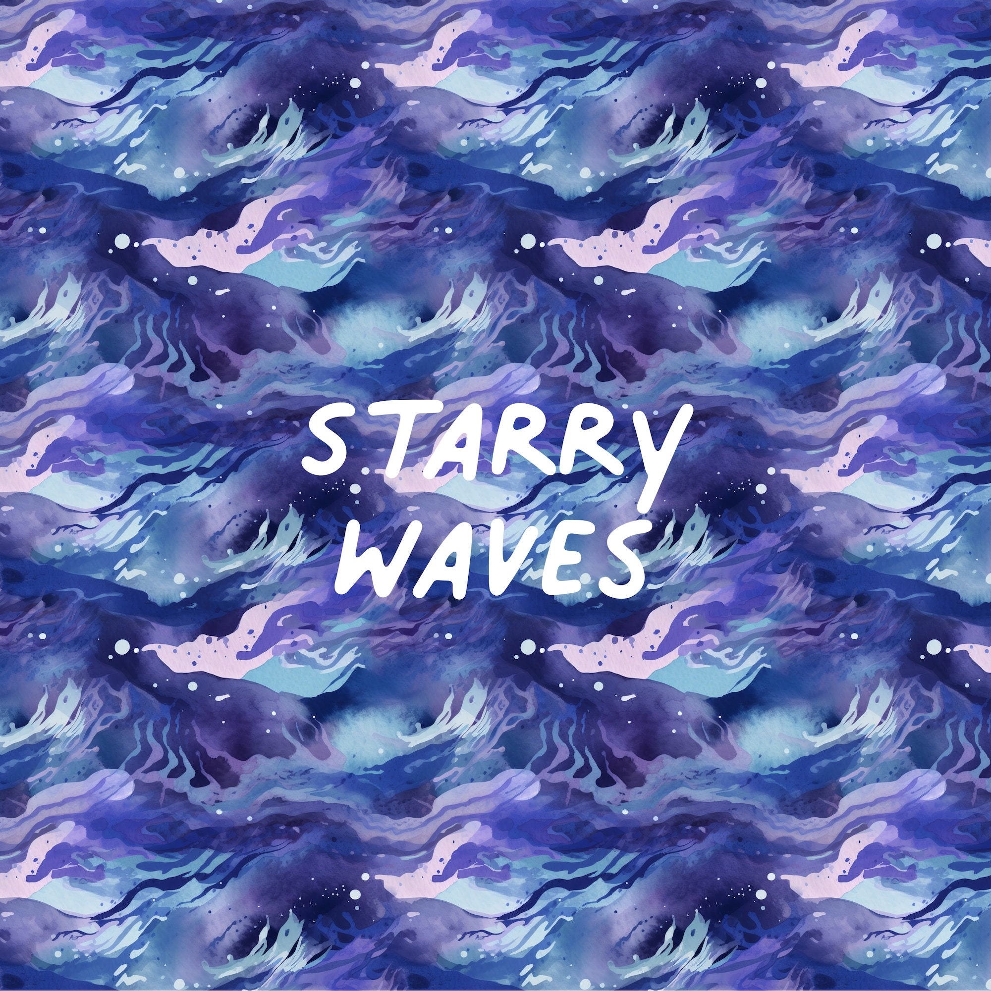 3 Seamless Starry Waves Patterns, Watercolor Purple Waves, Repeat ...