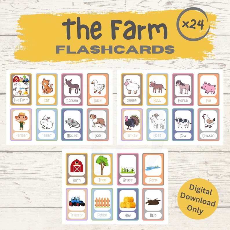 The Farm Flashcards X24 Fun Learning for Kids | Cute Animals Fun ...