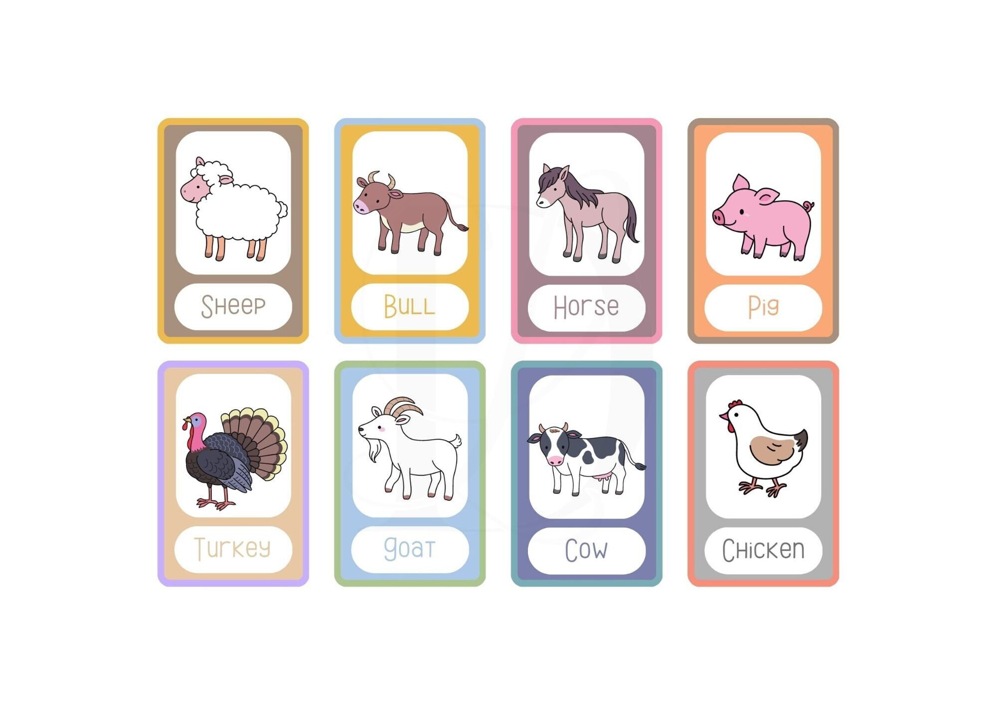 The Farm Flashcards X24 Fun Learning for Kids | Cute Animals Fun ...