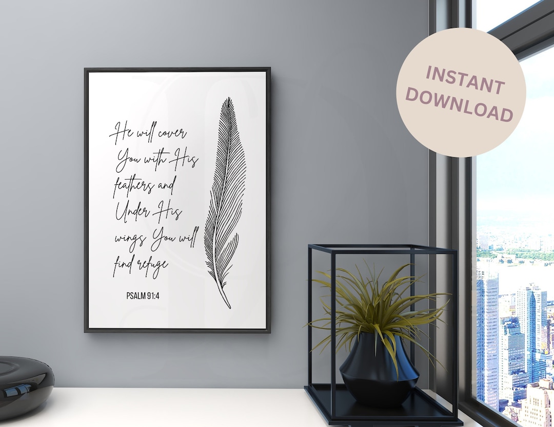 Minimal Style Bible Verse Wall Art | Psalms 91:4 - Etsy