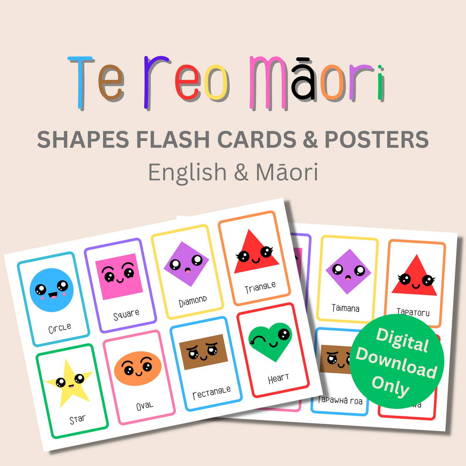 Colourful Shapes Flashcards | Learning Te Reo Māori - Etsy