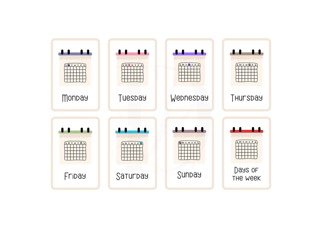 Days of the Week Flashcards | Kids Learning - Etsy