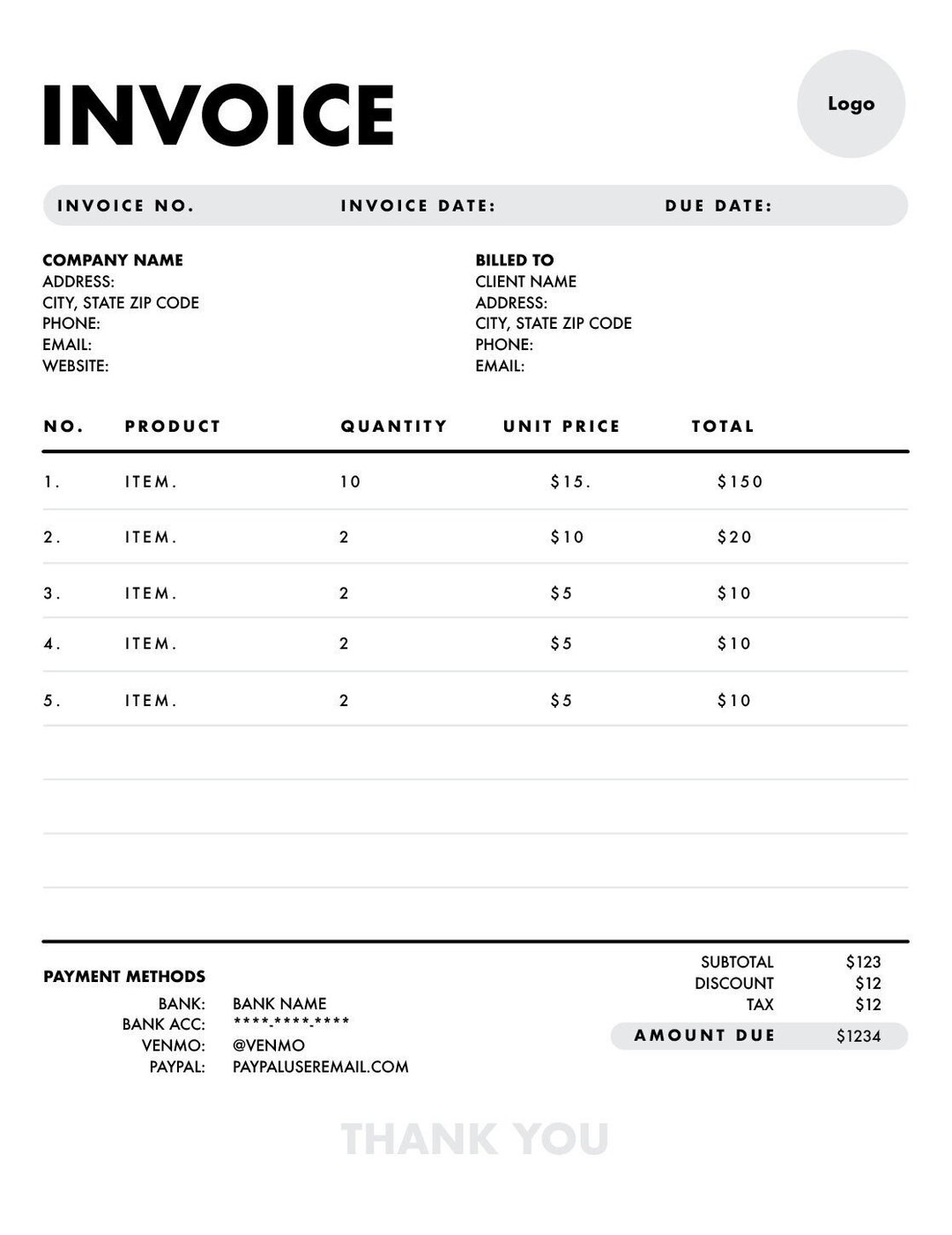 Simple and Professional Invoice Template Design - Etsy