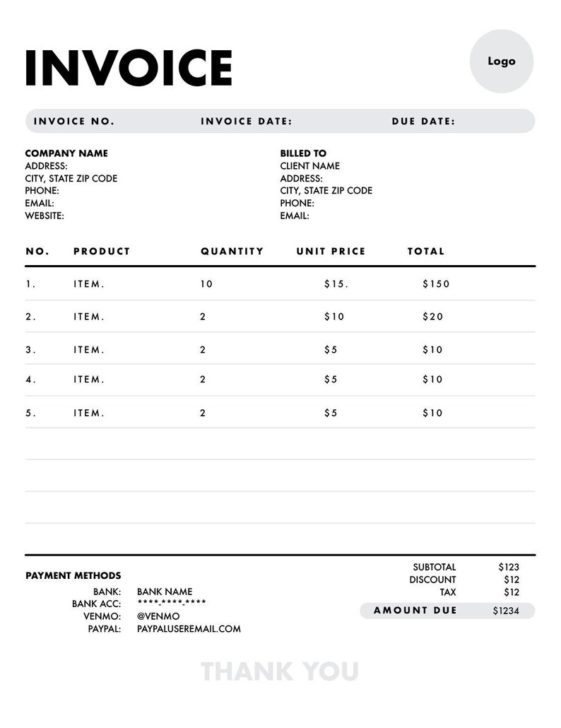 Simple and Professional Invoice Template Design - Etsy