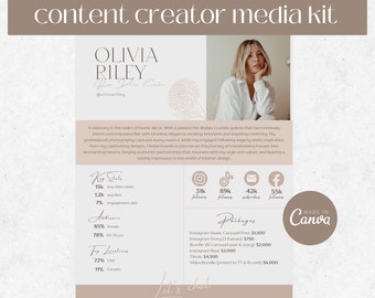 Content Creator Media Kit Template | Instagram Influencer Rate Sheet ...