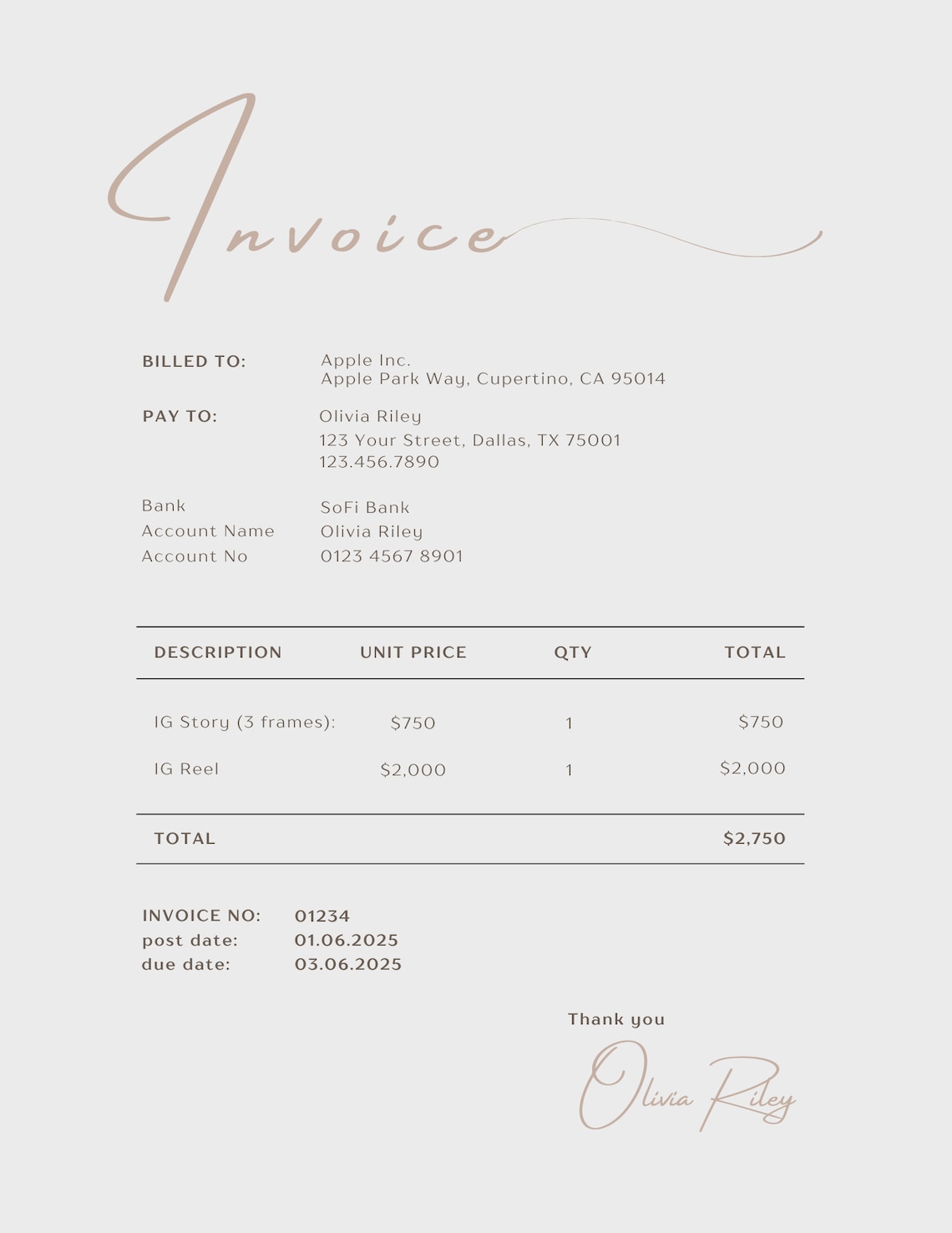 Content Creator Invoice Template | Canva Editable (PDF) - Etsy