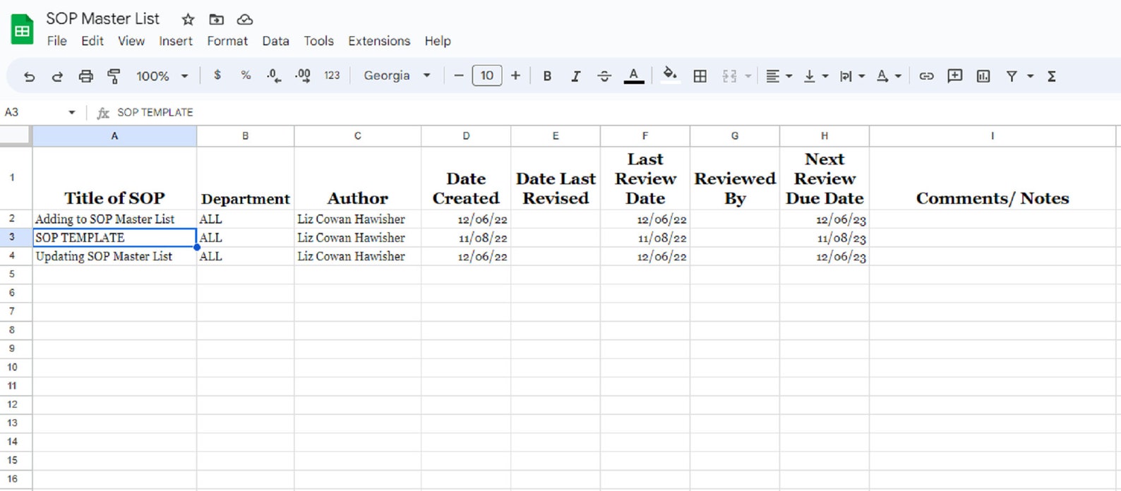Standard Operating Procedure Template, SOP Template, SOP Master List, 2 ...