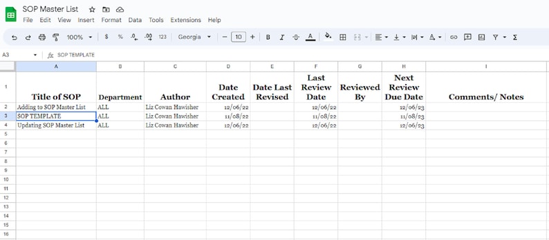 Standard Operating Procedure Template, SOP Template, SOP Master List, 2 ...
