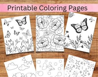5 Printable Pages of Nature Theme for Coloring Fun - Etsy
