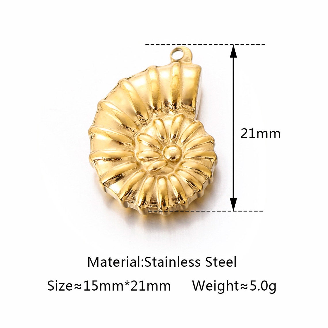 Stainless Steel & Gold Plated Conch Shell Charm, 18K Gold Plated Conch ...