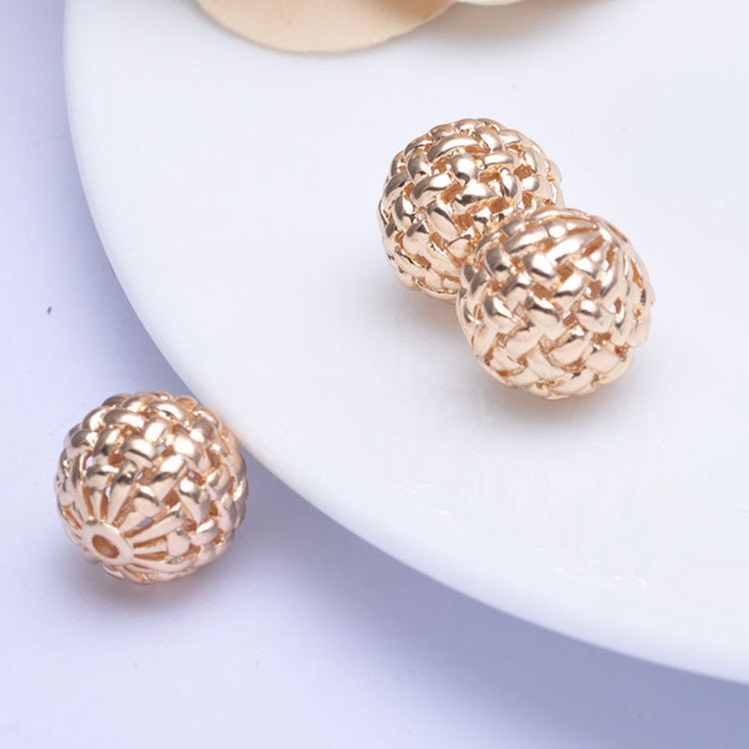 10pcs+24k Real Gold Hollow Mesh Beads, Bracelet Necklace Connecting ...