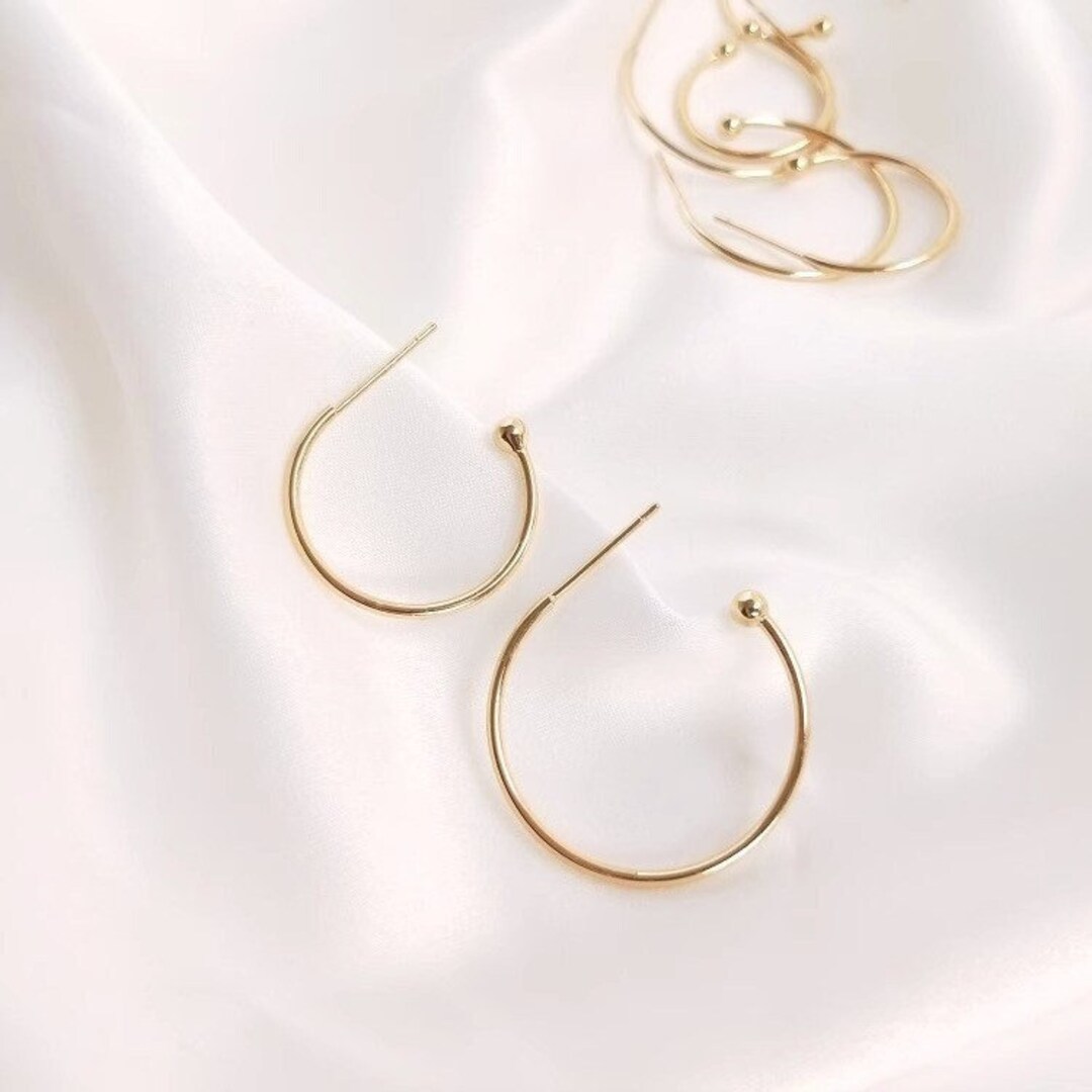 Simple Ball Hug Hoop Earrings, 14K Gold Earrings, Open Earrings-ed1008 ...