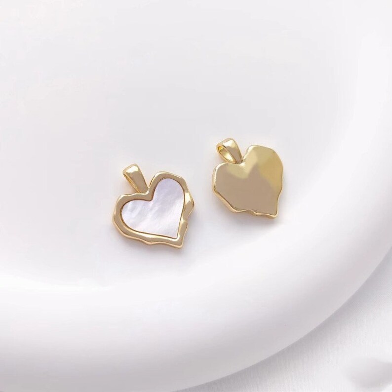 Natural Mother Shell Pendant,nacre Charm, 14K Genuine Gold Edging, Love ...