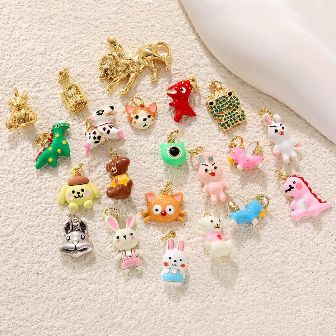 18K Pure Gold Small Animal Charms, Dinosaur, Rabbit, Bear, Pendants ...