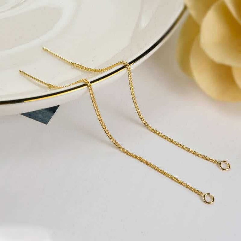 10pcscopper Chain Earring Wires,diy Earrings With Earrings, Ground Chain Earrings, Gold Long ...