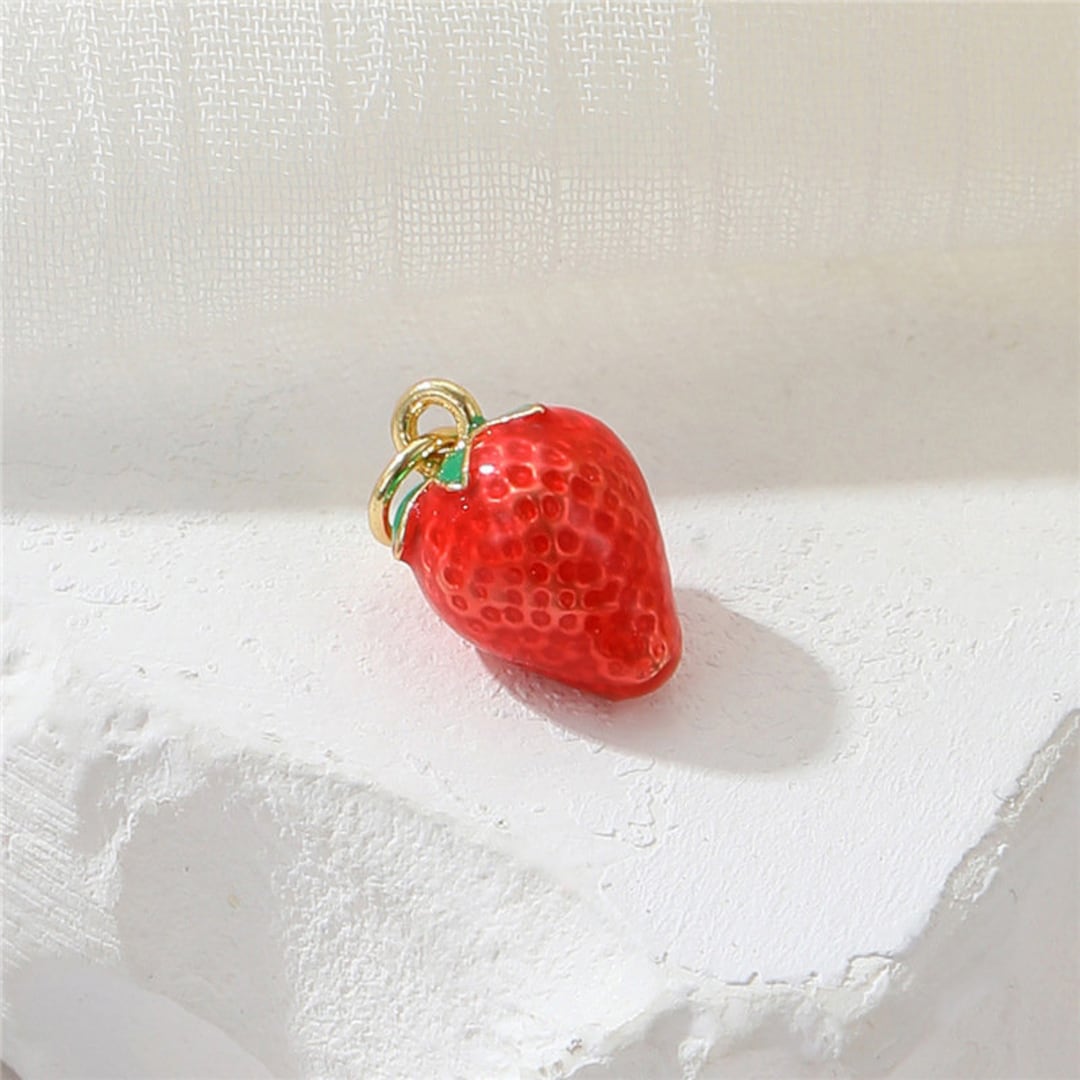 14K Golden Strawberry Charm, Exquisite Red Strawberry Fruit Pendant ...