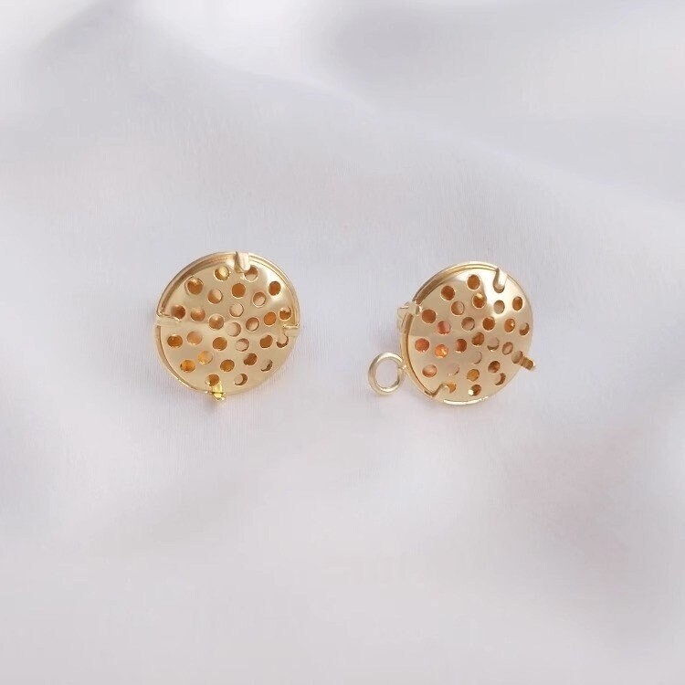 1014K Gold Heart,round Honeycomb,disc Mesh Stud Earring,detachables ...