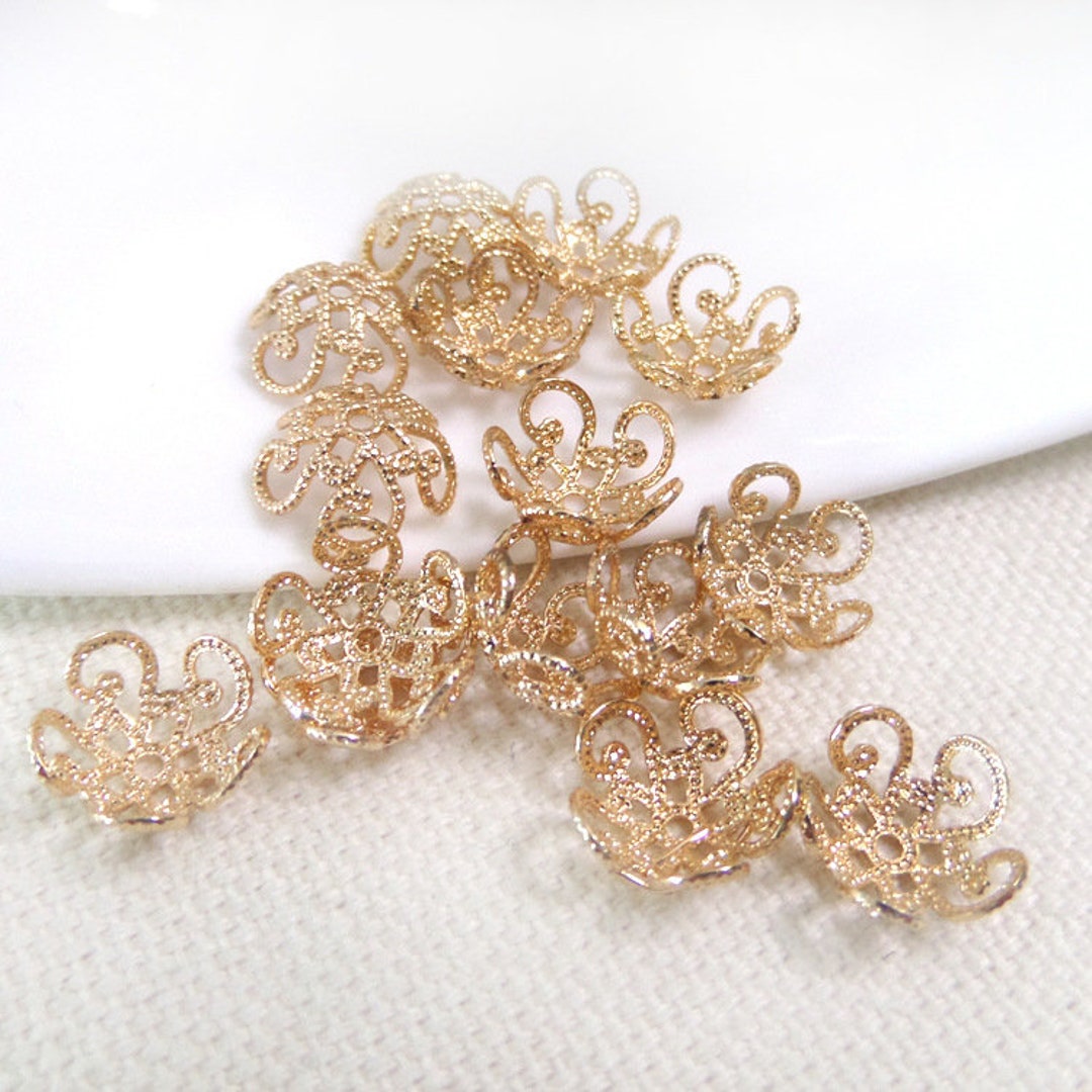 DIY Hollow Gasket Charms ,10mm,lace Copper Flower Cap, 18K Real Gold ...