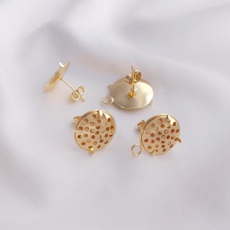 10+14K Gold Heart,round Honeycomb,disc Mesh Stud Earring,detachables ...