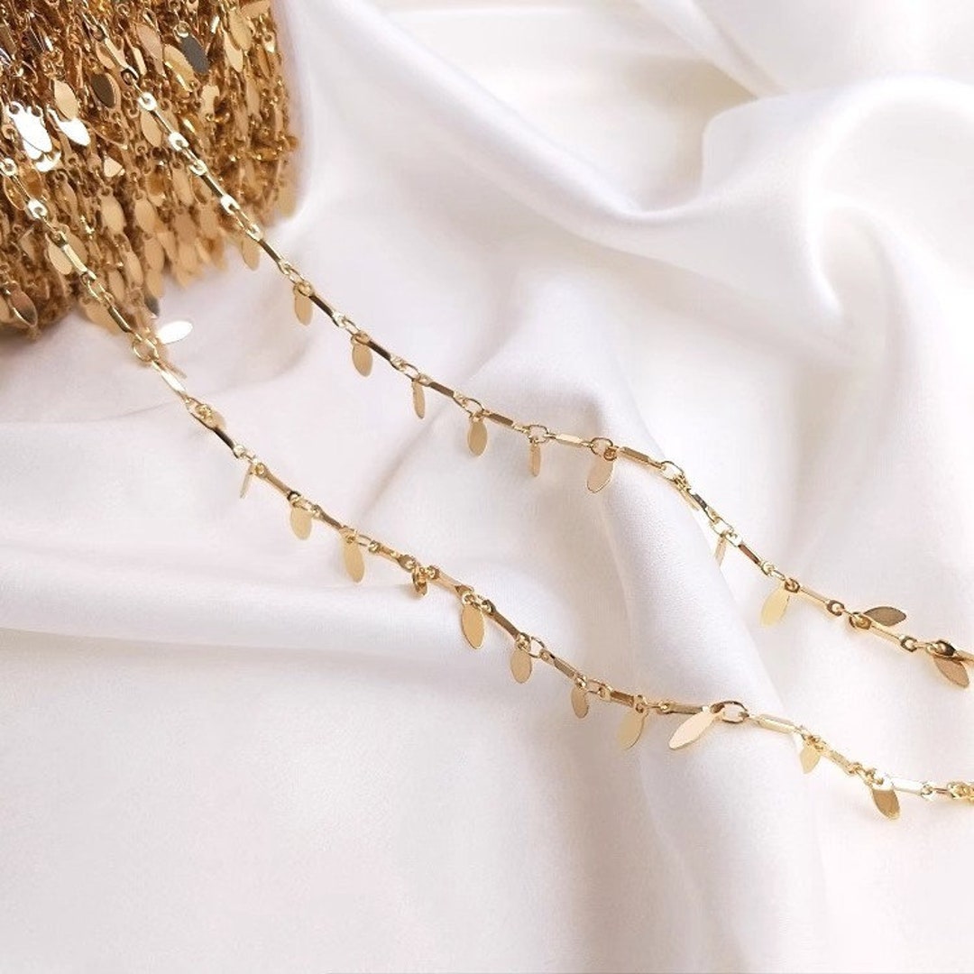 1m+14k Gold Chain, Handmade Hanging Chain, Water Droplet, Leaf Chain ...
