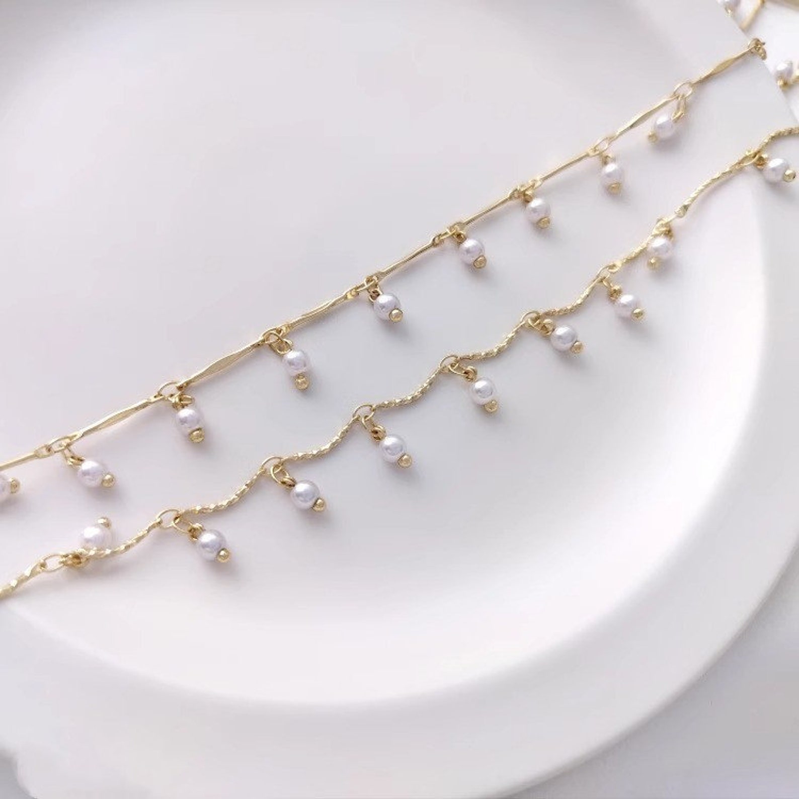 14K Gold Plated Filled Pearl Cable Chain, DIY Jewelry Pendant Pearl ...