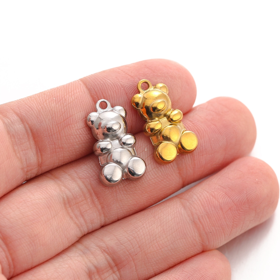Stainless Steel or Gold-plated 3D Bear Charm, DIY Handmade Necklace ...