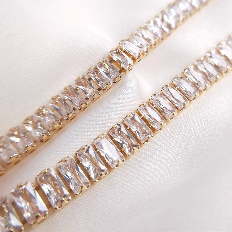 1M/50CM,14K Gold-plated Chain, Rectangular Austrian Zircon Chain ...