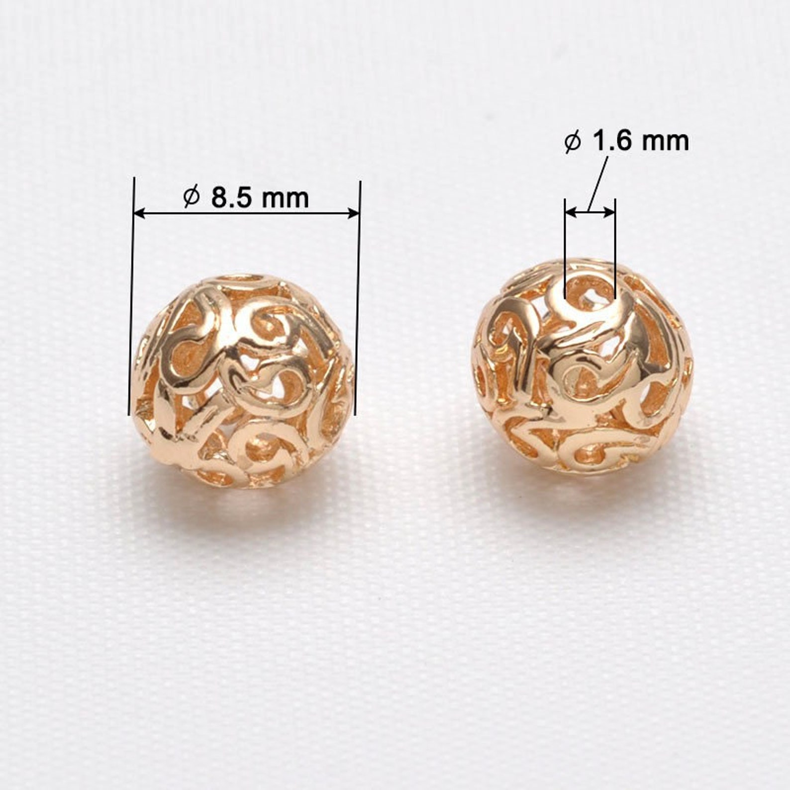 10pcs+spherical Hollow Space Beads, Small Hole Beads, 18K Genuine Gold ...