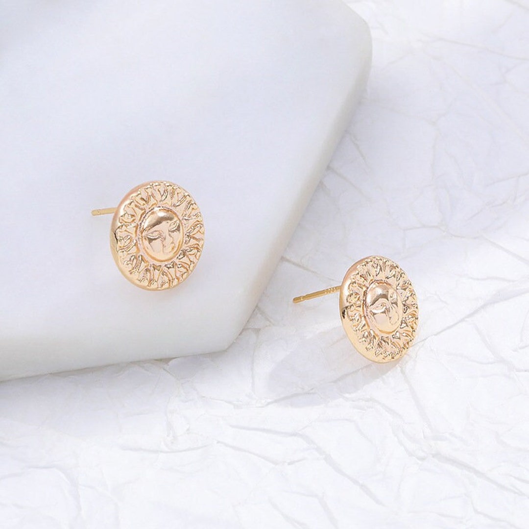 Retro Gold Round Earrings, Sun God Stud Earrings, Percussion Pattern ...