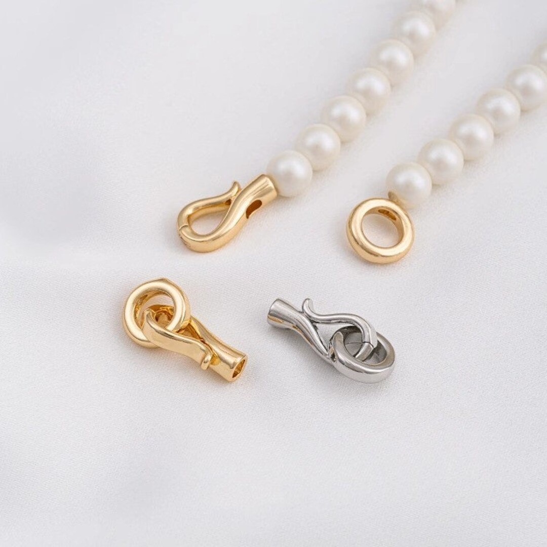10pcs+ Gold Plated Fish Hook Necklace Tail Clasp, Pearl Necklace Lock ...