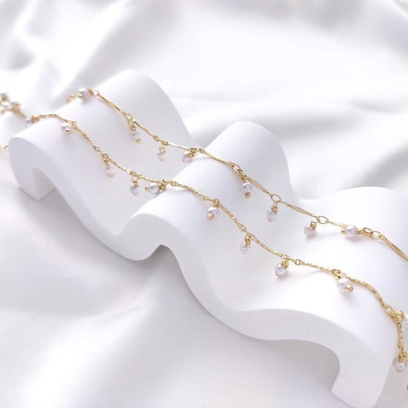 14K Gold Plated Filled Pearl Cable Chain, DIY Jewelry Pendant Pearl ...